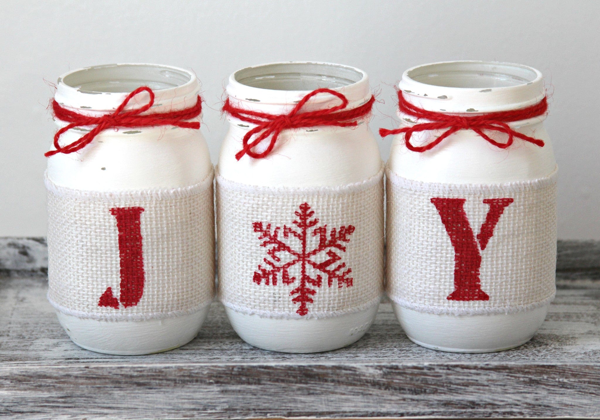 Rustic Christmas Table Centerpiece JOY - White and Red JOY Table Decor